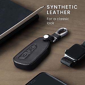 kwmobile Key Cover Compatible with VW Golf 8 3 Button Car Key - Faux Leather Car Key Fob Protector - Black