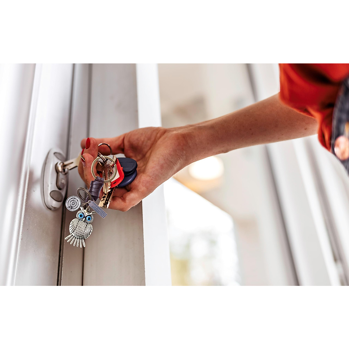 AuPra Silver KeyChain Gift Women & Men Leather KeyRing Home Car Door Keys Holder Girl & Boy Bird Present