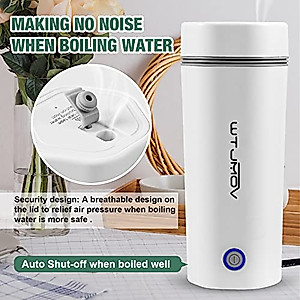 WTJMOV Portable Electric Kettle for Travel, Travel Kettle Electric Small Stainless Steel, Portable Fast Water Boiler Automatic Shut-Off 350ML Mini Cup (White)