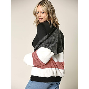 LL WJC2154 Women's Long Sleeve Zipper up Parka Sherpa Faux Mink Fur Shaggy Soft Fuzzy Fleece Jacket M Mauve