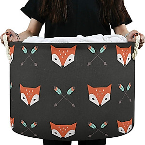 visesunny Storage Basket Foxes Arrow Animal Nursery Hamper Canvas Fabric Toy Storage Organizer Bin Storage Box Laundry Basket for Kid Rooms,Playroom,Shelves,Toy Basket