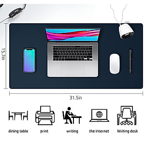 Leather Desk Pad Protector,Mouse Pad,Office Desk Mat,Non-Slip PU Leather Desk Blotter,Laptop Desk Pad,Waterproof Desk Writing Pad for Office and Home(Dark Blue,31.5" x 15.7")