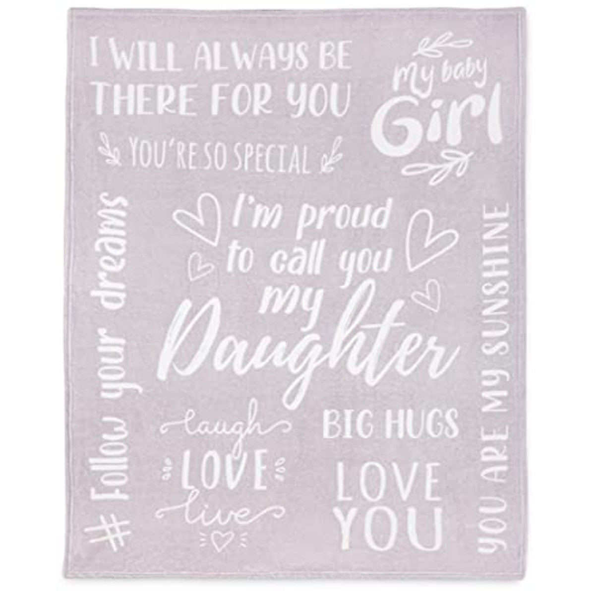EasyFluffy Daughter Fleece Blanket from Mom or Dad – Pure Fleece Throw Blankets – Versatile Outside Light Throw Blankets – to My Daughter Fleece Blanket – Inspirational Message, 50" x 60" (Lilac)