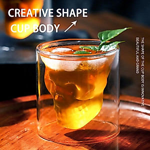 INTOWALK Skull Face Glasses Heavy Base Crystal Cups Set of 2, Party Home and Entertainment Dining Beverage Drinking Glassware for Whiskey Brandy Liquor Bar Decor Jello 250ML/8.84oz Clear