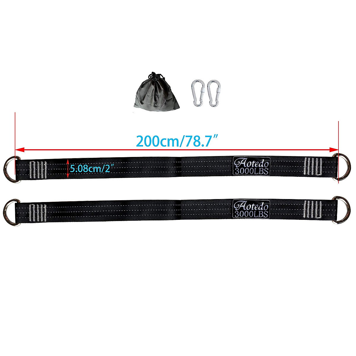 Aotedo 6.5FT x2, Hold 3000 lbs/pcs,Φ10mm carabiners thickness x2,Tree Swing Hanging Straps Kit,Yoga Strap and Stretching Strap for Tree Swings,Hammocks,Flexibility,Physical Therapy Exercise Stretching
