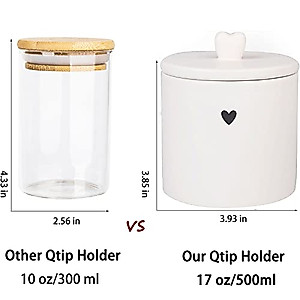 Heagoale 2 Pack Qtip Holder Dispenser Ceramic Apothecary Jars with Lids Set Cute Bathroom Decor Storage Containers for Cotton Ball, Cotton Swab, Cotton Pad, Floss, Cream