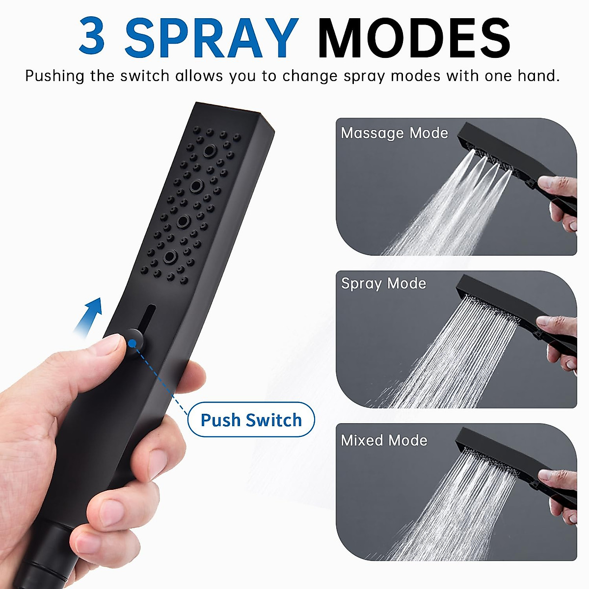 G-Promise All Metal Handheld Shower Set with 3-Function Shower Wand, included Handheld Holder to Control Shower Wand on/off Switch and 70 Inch Tangle-Free Stainless Steel Hose