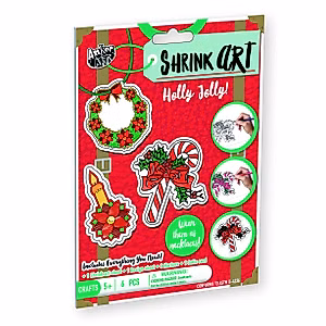 Shrink Art for Christmas DIY Easy Craft Activity Kit for Kids Best Stocking Stuffer or Gift Idea for Holidays! Make Xmas Ornaments, Keychains or Necklace (Holly Jolly)
