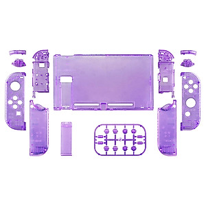 eXtremeRate DIY Replacement Shell Buttons for Nintendo Switch, Back Plate for Switch Console, Housing with Full Set Buttons for Joycon Handheld Controller - Clear Atomic Purple [No Electronics Parts]
