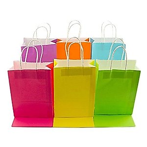 Adorox 12 Assorted (13" H x 10.25" L x 4.75" W) Rainbow matte color Paper Gift Bags with String Handles Birthday Wedding All Occasion
