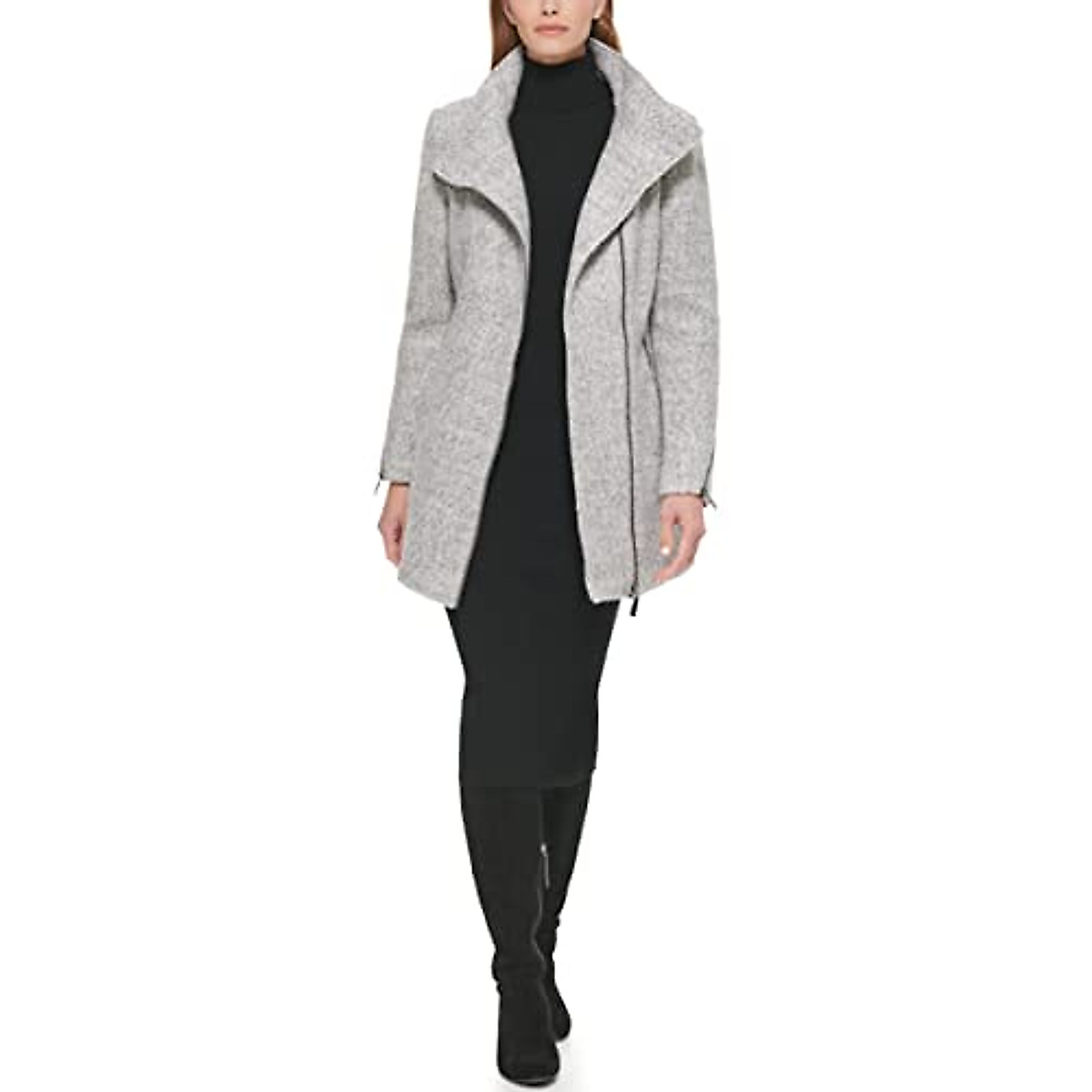 Calvin Klein Women's Asymmetrical Wool Jacket, Light Grey, X-Large