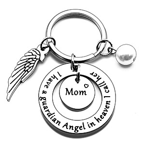 Mom Memorial Keychain Gift Loss of Mother Jewelry I have a guardian Angel in heaven I call her Mom Keychain Sympathy for Remembrance Memory Gifts Mothers Day Gift for Grieving Mother
