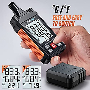 Protmex HT607 Temperature Humidity Meter High Precision Digital Hygrometer with Ambient, Relative Humidity, Dew Point, Wet Bulb Thermometer, Min/Max Hold, LCD Backlight with Cover Protector