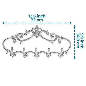 Comfify Cast Iron Wall Mounted Hanger Vintage Design with 5 Hooks - Keys, Towels, Coats etc - Wall Mounted, Metal, Heavy Duty, Rustic, Vintage, Decorative Gift Idea - 12.6x5.9” - Rustic White