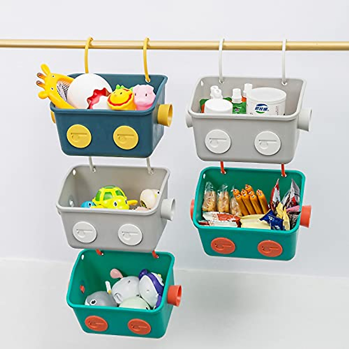 LUFOFOX Bath Toy Storage Organizer Basket, 3 Layers Colorful Robot Modeling Wall Mounted Kids Hanging Shower Caddy with Hooks for Shampoo