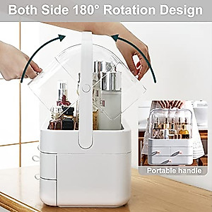 Clear Makeup Organizer, Large Cosmetic Storage Box with Covered, Dustproof & Waterproof, Display Case for Bathroom, Dresser, Countertop, Gift(White-XL)
