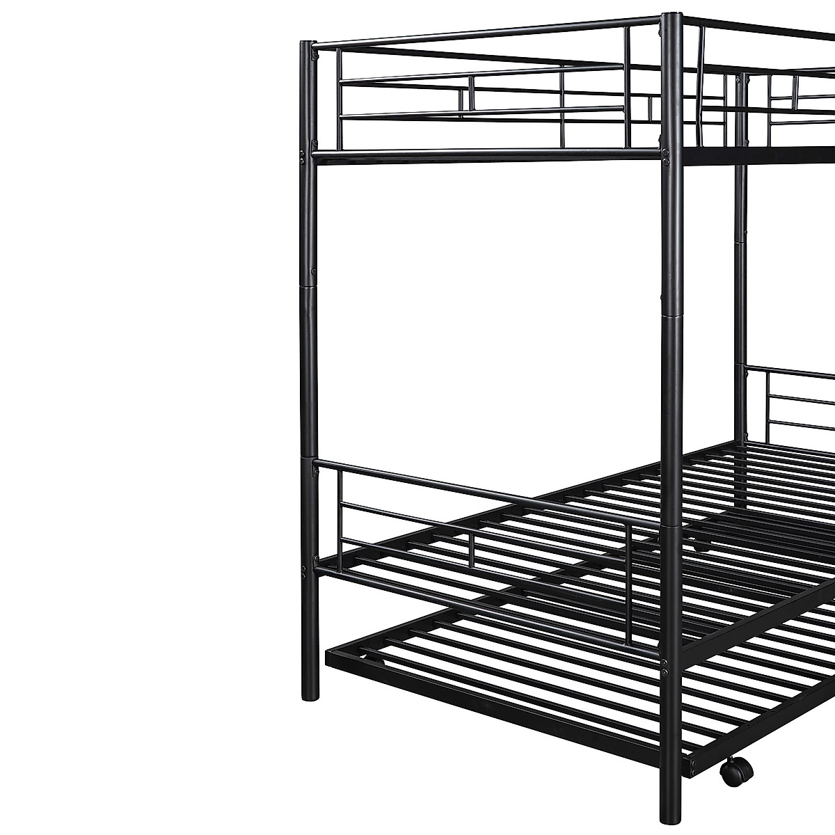 Heavy Duty Metal Bunk Bed Twin Over Twin Bunk Bed with Trundle Bed, Kids Bunk Bed with Ladder and Guardrails, Twin Bunk Beds for Kids, Boys, Girls, Teens, Black Bunk Bed Twin Size