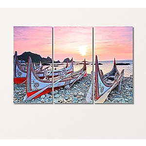 Canoe on the Sea Coast Thailand Canvas Print 3 Panels / 36x24 inches