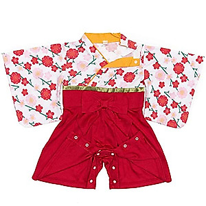 KYOETSU Baby Girls Kimono Rompers Hakama Coverall (3M(Japanese Size 60), Plum Off-White)