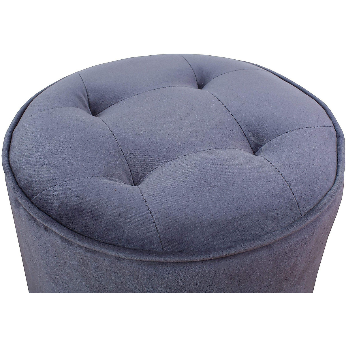 TOV Furniture The Luna Collection Modern Velvet Upholstered Button Tufted Round Ottoman, Grey