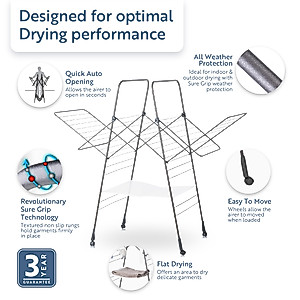 Minky Homecare Premium SureGrip Multidryer Indoor and Outdoor Clothes Drying Rack, Lightly Textured Non Slip Rungs, 82 Ft. of Drying Space, Gunmetal Gray