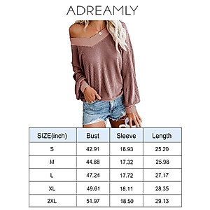 Women's Casual V Neck Long Sleeve Waffle Knit Off Shoulder Top Oversized Pullover Sweater Black Large