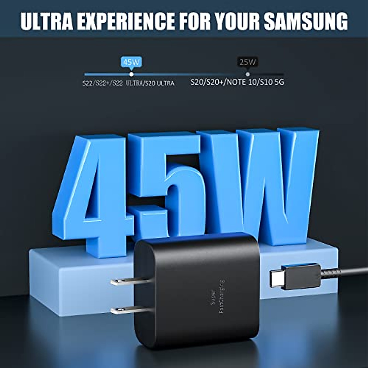 Fast Charger Type C,Samsung 45W USB C Charger Super Fast Charging Block with 6.6Ft Android Phone Charger Cable for Samsung Galaxy S23/S23 Ultra/S23 Plus/S22 Ultra/S22/S22+/S20Ultra/Note 10 Plus,Tab S8