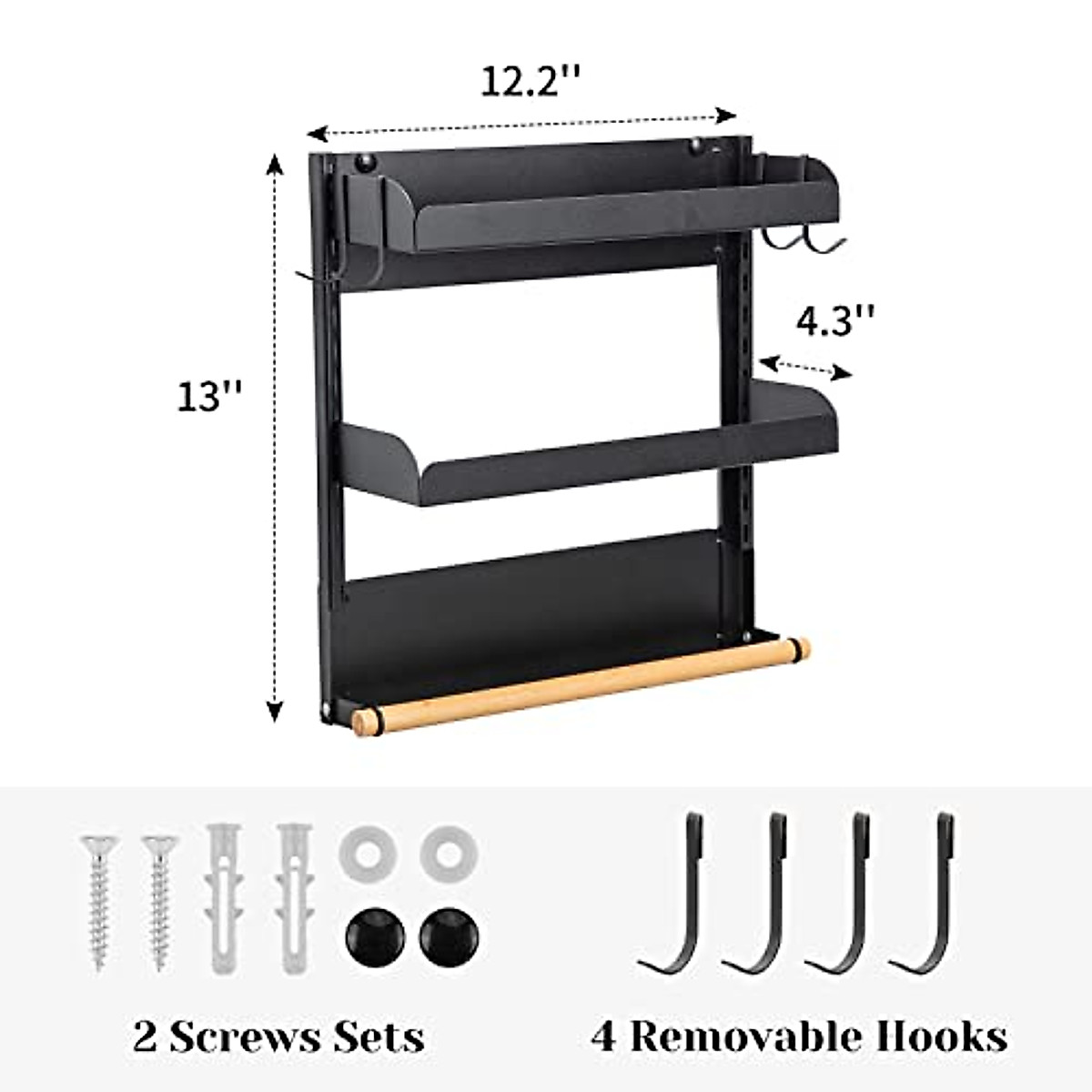 Fashionwu Magnetic Spice Rack, 2 Tier Magnetic Spice Organizer for Refrigerator, Magnetic Shelf with Paper Towel Holder for Kitchen Storage