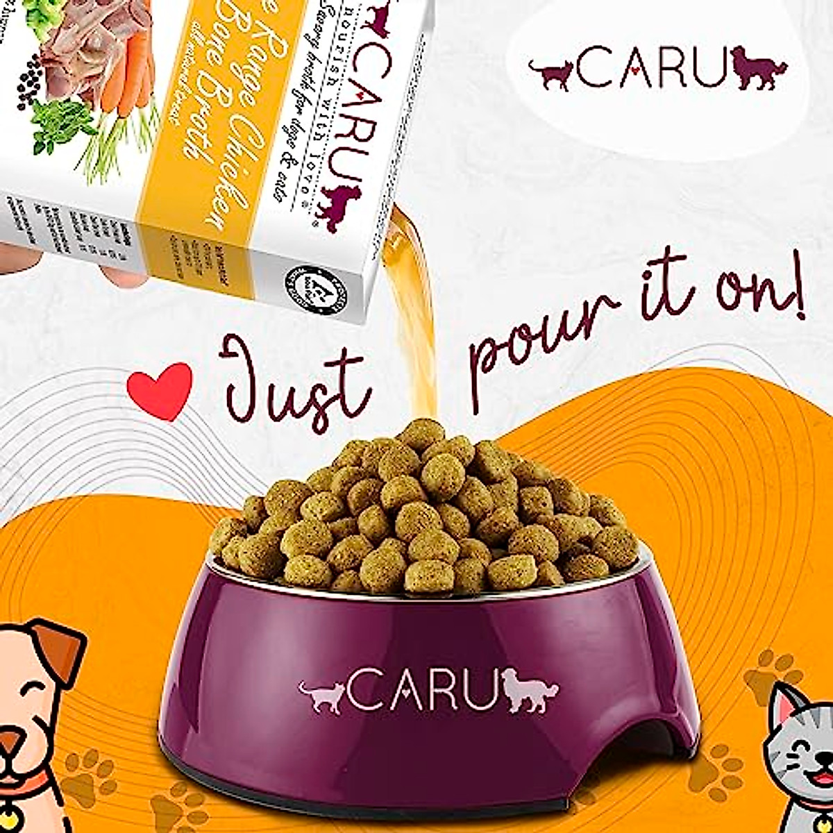 Caru Free Range Chicken Bone Broth For Dogs And Cats, Moistens Dry Food Or Pour Over Freeze Dried Raw Food, Grain And Gluten Free, Non-Gmo Ingredients (1.1 Lbs)