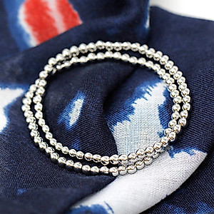by you Stainless Steel Gold Silver Beaded Ball Bracelets for Women Stretchable Elastic Bracelet Set (4mm / 4pcs - Silver)