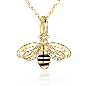 KECHO Bee Necklace for Women 14k Solid Gold Bumblebee Pendant Necklaces Yellow Gold Jewelry Mothers Day Birthday Gifts for Her (Bee Necklace)