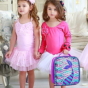 AGSDON 3PCS Kids Backpacks for Girls, 16" Little Kid Mermaid Sequin Preschool School Bookbag and Lunch Box