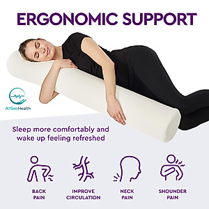 AllSett Health XXL Memory Foam Round Cervical Roll Cylinder Bolster Body Pillow with Removable Washable Cover | Ergonomically Designed Back, Neck and Spine Relief, 47” in Long x 7.5” Wide