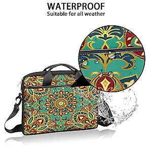 Embroidery Mandala Laptop Computer Bag Waterproof Shoulder Messenger Bag 13-15 inch Durable Laptop Tote Bag with Shoulder Strap Handle Lightweight Crossbody Briefcase
