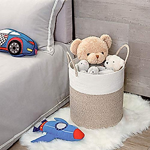 MINTWOOD Design Large 18 x 16 Inches Decorative Woven Cotton Rope Basket, Tall Laundry Basket Hamper, Blanket Basket for Living Room, Storage Baskets for Toys, Towel, Throw, Pillow, Light Brown