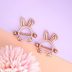 Melighting Bunny Nipple Rings 14G Nipple Piercing Jewelry Surgical Steel 316L Rosy Ear Clear CZ Dainty Nipple Piercing Barbell for Women