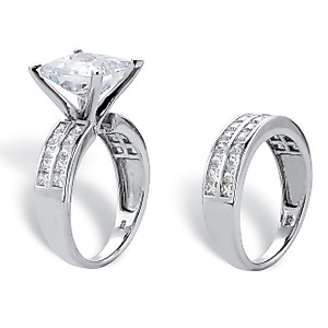 PalmBeach Platinum-plated Sterling Silver Princess Cut Cubic Zirconia Multi Row Bridal Ring Set Sizes 6-10 Size 7