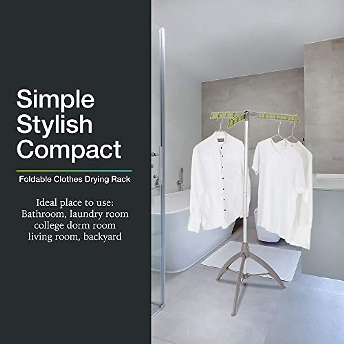 Collapsible Clothes Drying Rack, Portable Garment Racks Indoor, Foldable Standing Laundry Racks for Drying Clothes, Tripod Stand, Hangaway Garment Rack, Steamer Hanger Stand, Green and Grey