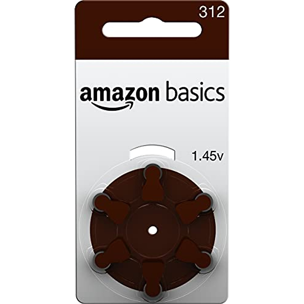 Amazon Basics 1.45 Volt Hearing Aid Batteries, Brown Tab - Pack of 60, Size 312 - Improved Performance