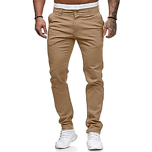 HUNGSON Men Skinny Slim Fit Casual Jeans Dyeing Stretch Straight Fashion Denim Pants(Khaki,36)