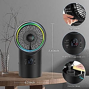 Portable Air Conditioner Fan, KUUOTE Mini Evaporative Cooler with 7 Colors Night Light, Personal Space Air Cooler Quiet Desk Fan Humidifier Misting Fan for Small Room Bedroom Home Office
