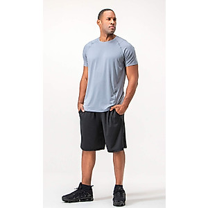DEVOPS Men's 3-Pack Quick Dry Short Sleeve T-Shirt Sun Protection Running Athletic Workout Active Shirts (Medium, Charcoal/Navy/Steel)