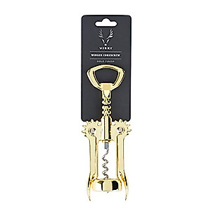 Viski Winged Corkscrew Wine Bottle Opener, Gold Plated Finish, Non-stick Coated Worm, 9.25"