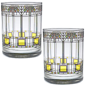 Culver Frank Lloyd Wright DOF Double Old Fashioned Glass 14-Ounce (Gift Boxed Set of 2, Tree of Life)