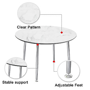 Pvillez 45" Round Dining Table, Faux Marble Kitchen Dining Room Table for 4, Modern Circle Dining Table with 0.3" White Marble Imitation Tabletop and Silver Metal Legs for Dining Room Kitchen