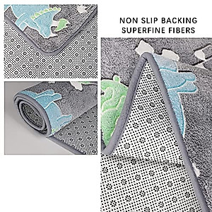 QH Cute Dinosaur & Leaf Pattern Glow in The Dark Area Rug Area Rug for Living Room Bedroom Playing Room Size 5'x6'