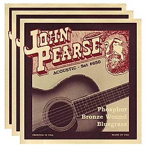 John Pearse Acoustic Strings Phosphor Bronze Bluegrass 12-56 (3 Pack Bundle)