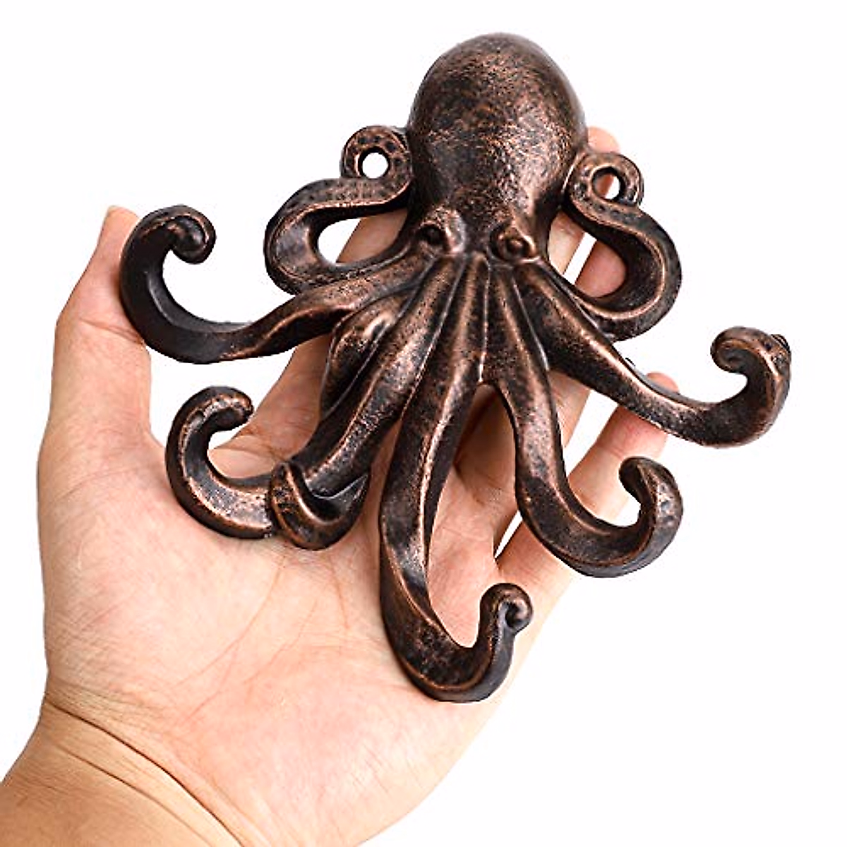 Sumnacon 6 Inch Cast Iron Octopus Decorative Coat Hook - Wall Mounted Nautical Hand Towel Rack Holder with Screws, Rustic Metal Clothing Hanger for Bedroom/Bathroom/Kitchen/Balcony, Red Bronze