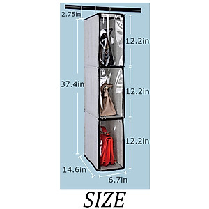 Japarismo Hanging Handbag Purse Closet Organizer Dust Shield Storage Systems Clothing Accessories Rack Dustproof Cover Shelves (Light Gray, 3 Shelves)