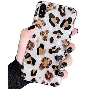 J.west iPhone Xs Max Case,Luxury Sparkle Bling Leopard Print Cheetah Pattern Design Translucent Soft TPU Silicone Protective Phone Case Cover for Girls Women for Apple iPhone Xs Max 6.5 inch (White)